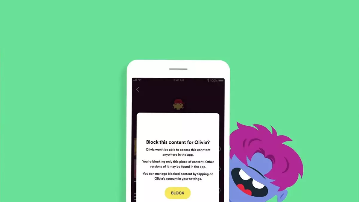 A aplicación para nenos de Spotify cunha opción de bloqueo de cancións.