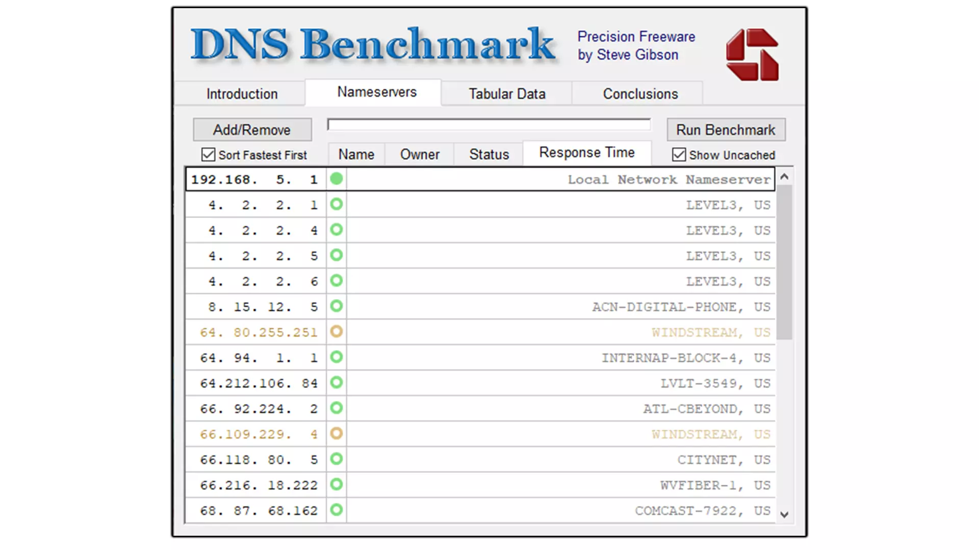 DNS Benchmark proqramının şəkli.