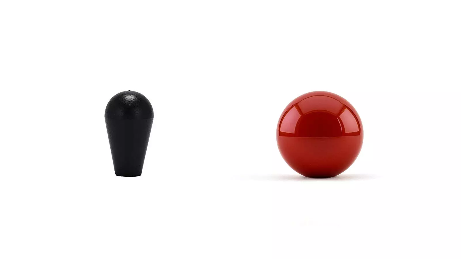 Црн џојстик во форма на палка лево, а десната страна црвен џојстик со топче.