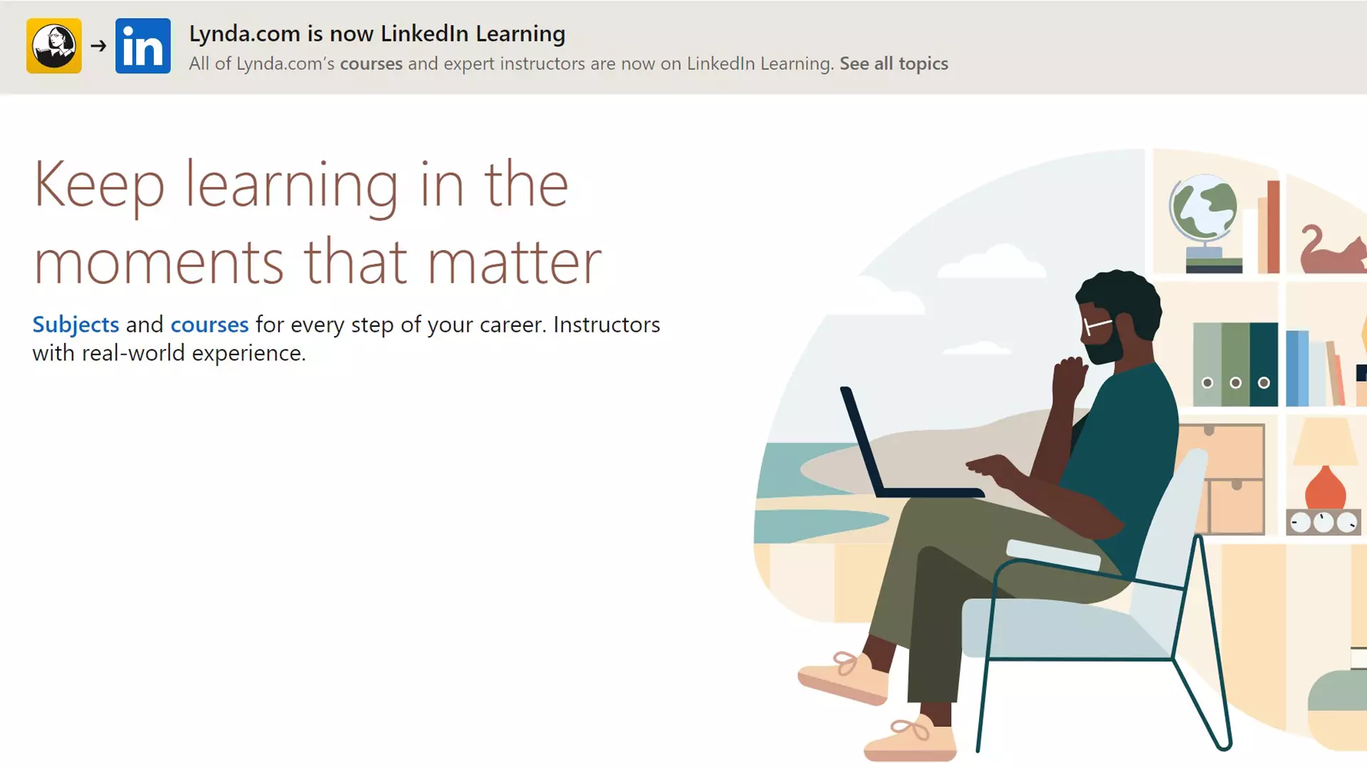 LinkedIn Learning-pagina met cursusoverzichten en aanmeldingsinformatie
