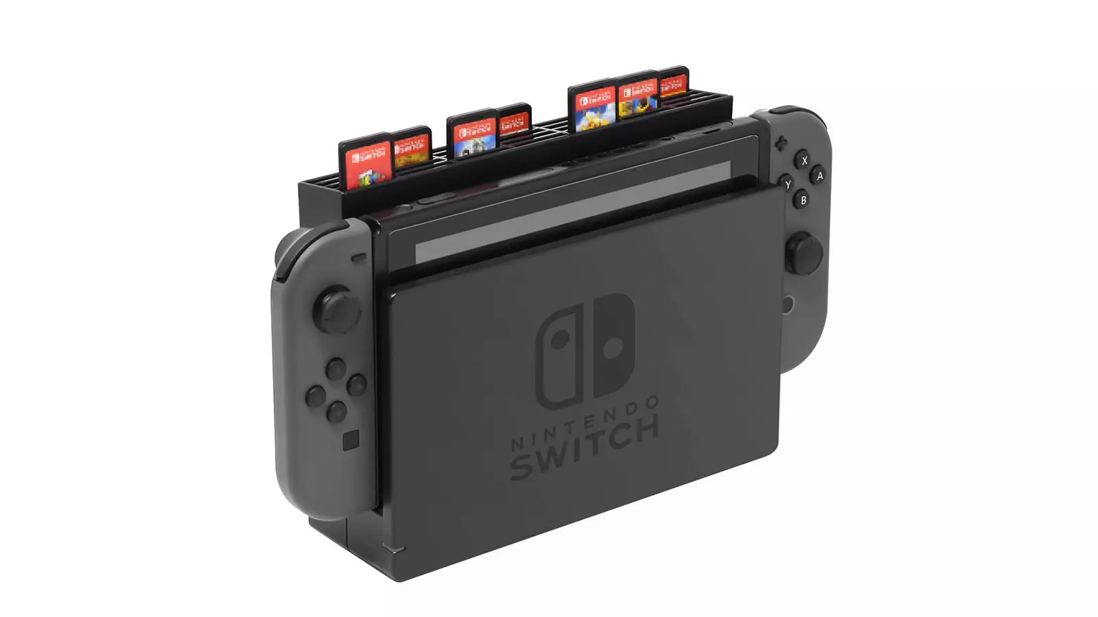Ang FYOUNG Game Card Storage para sa Nintendo Switch na may hawak na pitong game cartridge.