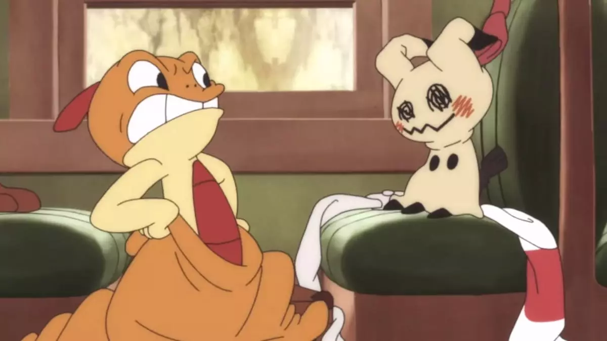 Mimikyu și Scraggy se luptă în acest desen animat Pokémon