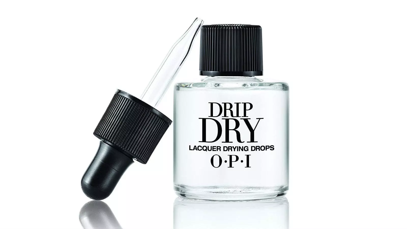 OPI Drip Dry Dropsi pudeli vastu nõjatuv silmatilguti.