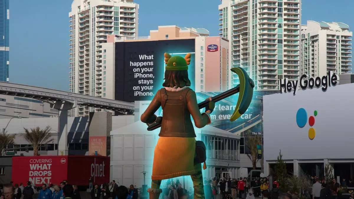 דמות Fortnite מול מרכז הכנסים של לאס וגאס עבור CES
