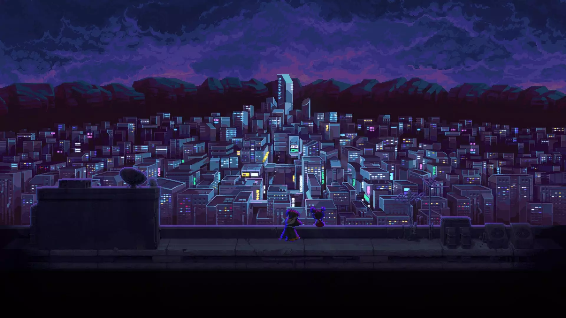 खेल की कई कहानी बिट्स में से एक शहर का दृश्य।