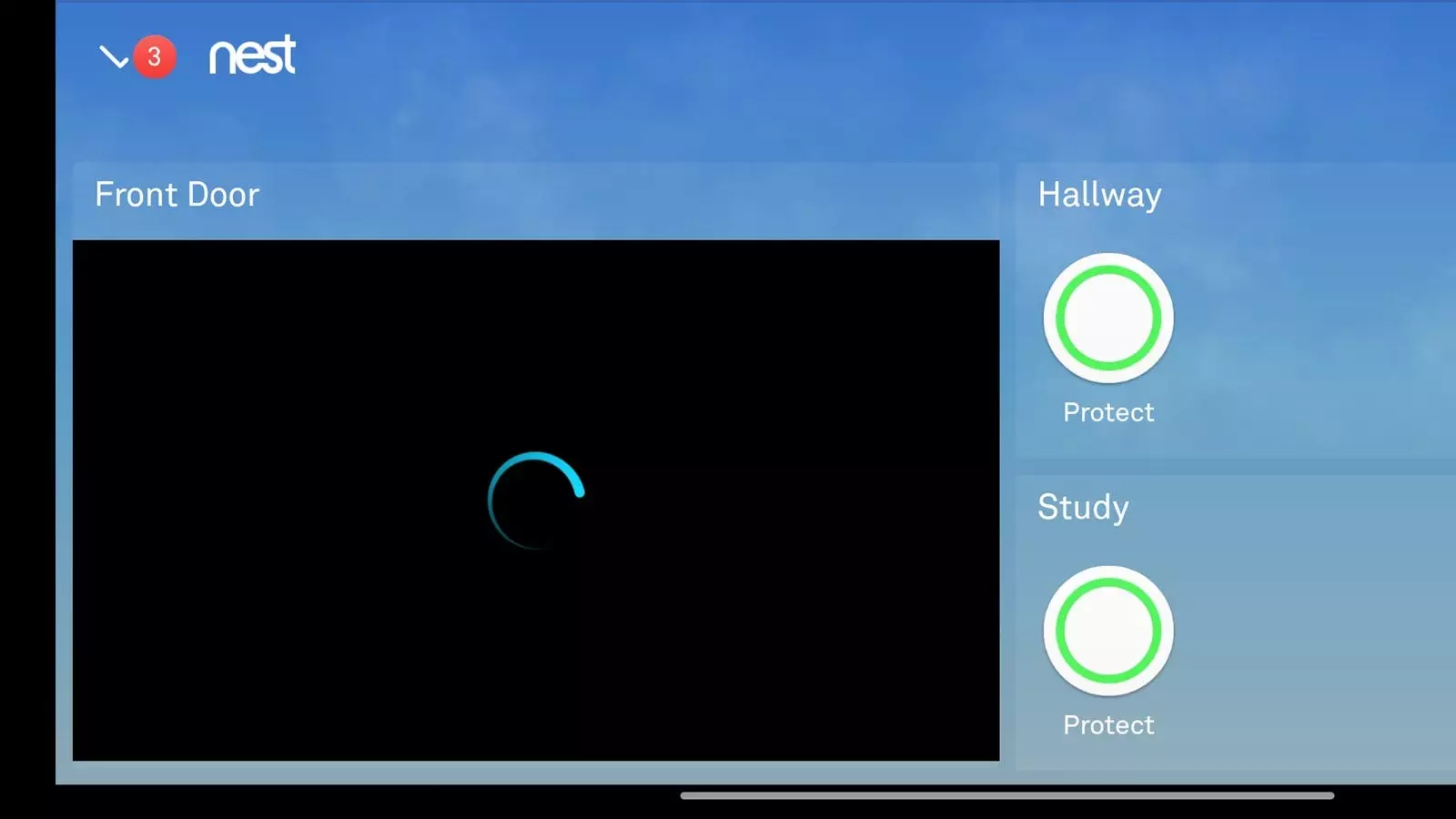 Aplikacija Nest s otvorenim feedom kamere. Umjesto pogleda izvana, prikazuje se kolovrat.