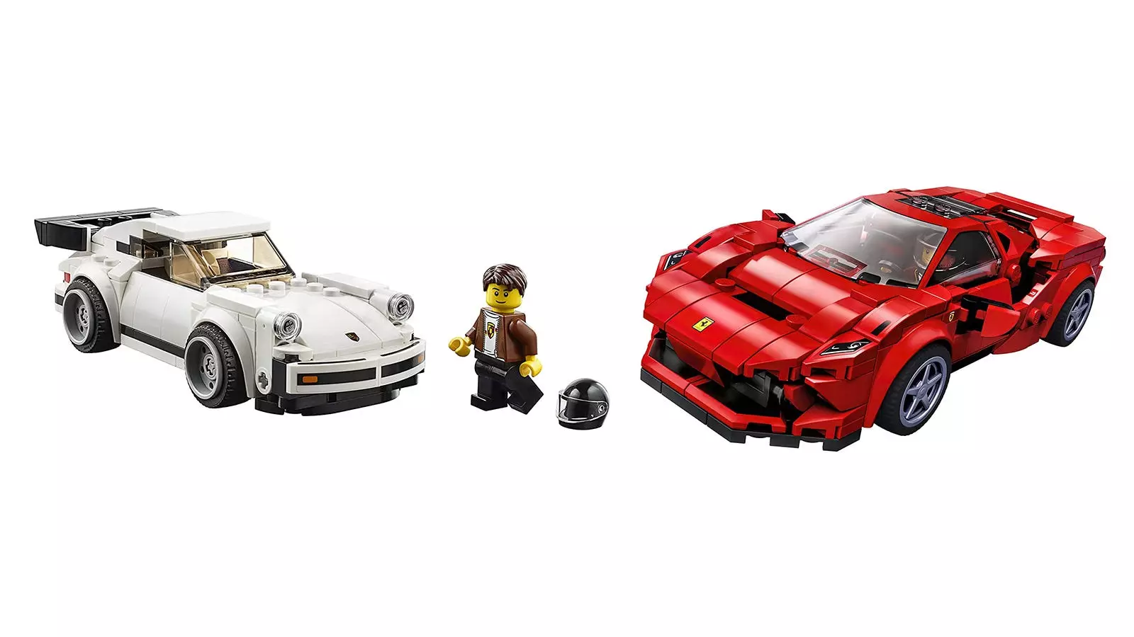 LEGO tizlik çempionlary 1974 Porsche 911 Turbo we Ferrari F8 Tributo