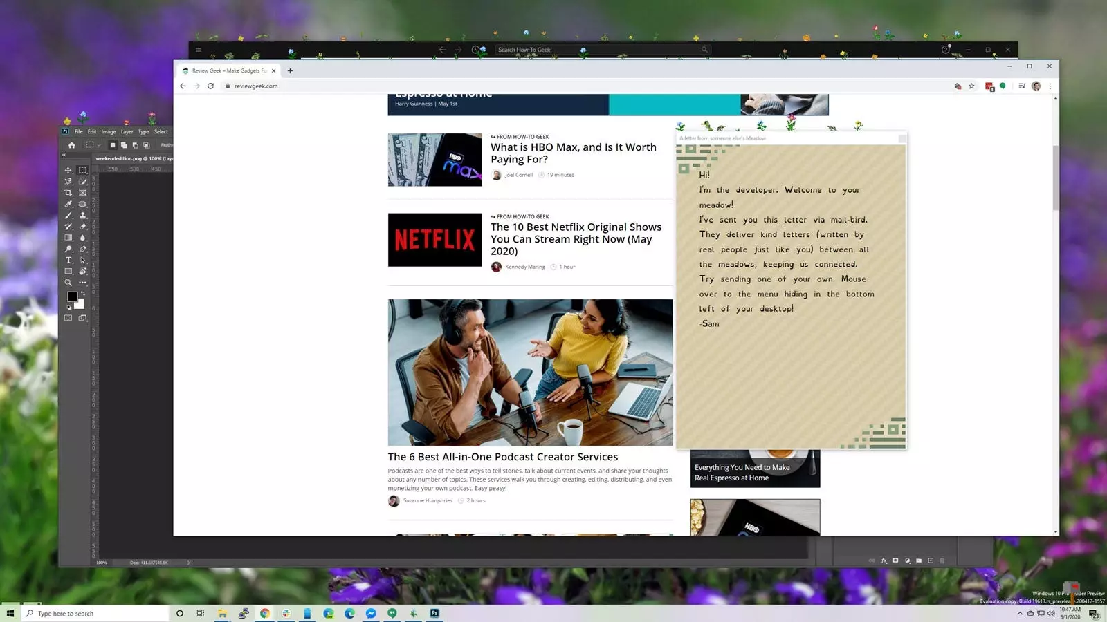 A Windows 10 Desktop ine pixelated maruva neshiri kwese kwese uye tsamba kubva kune devloper.