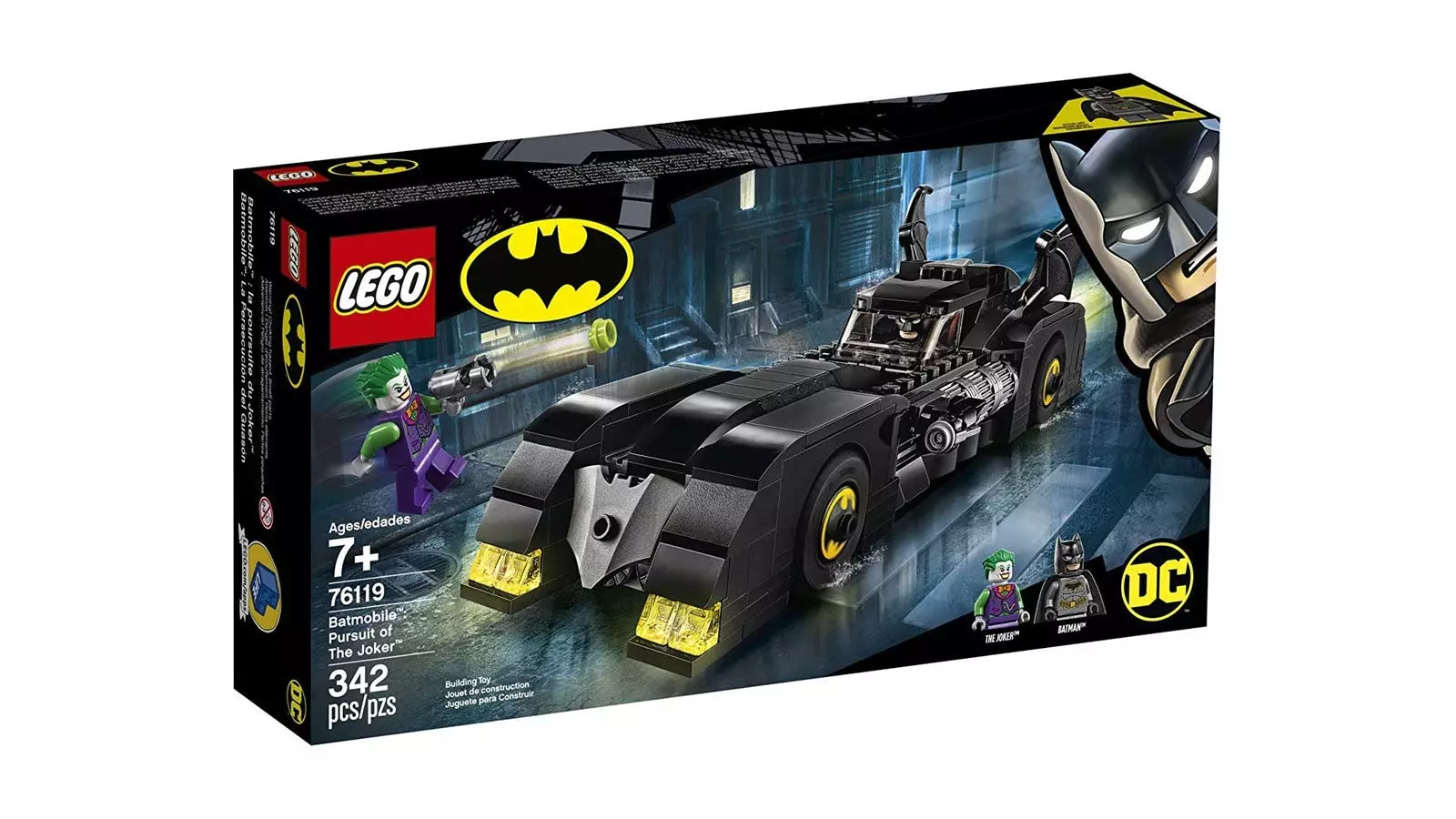 El Batimóvil persiguiendo a Joker en una caja LEGO