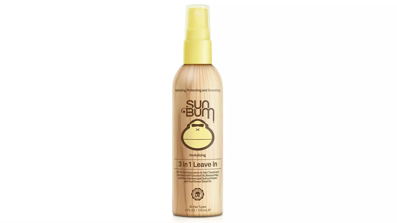 Sun Bum Beach Formula 3-in-1 Leave-In Hair Conditioner Spray ඉසින බෝතලයක්.