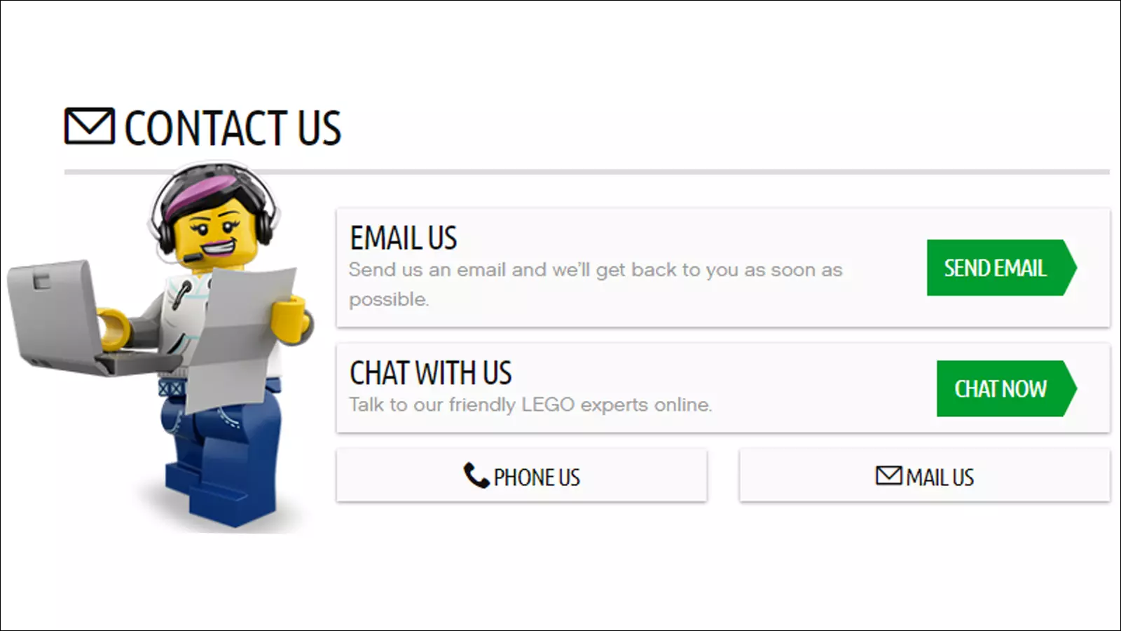 LEGO-yhteystietosivu