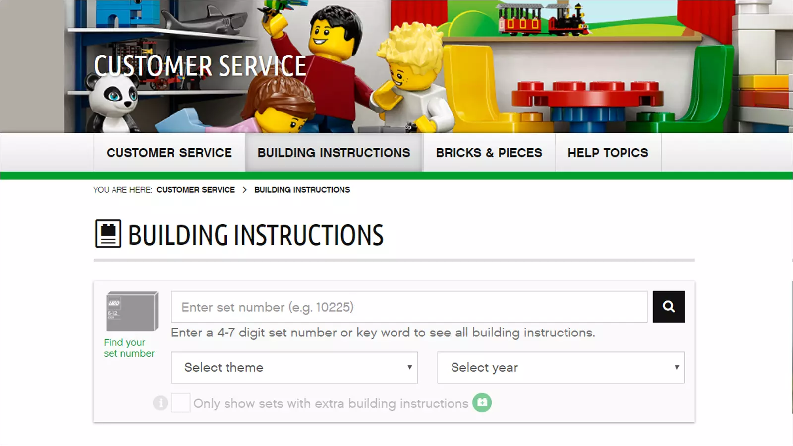 Halaman dukungan Instruksi Bangunan LEGO