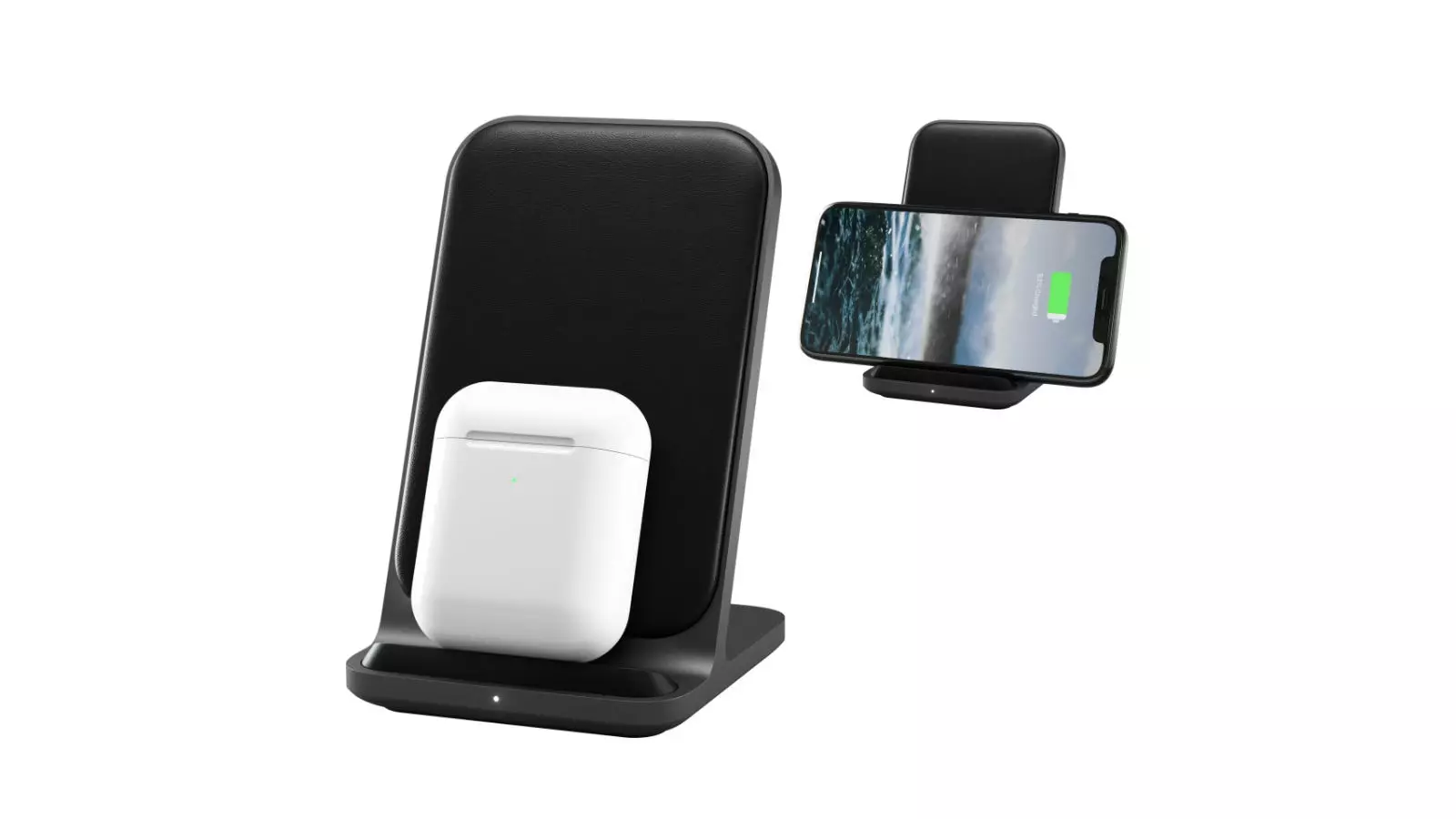 Nomad Base Station Stand mengecas AirPods dan iPhone