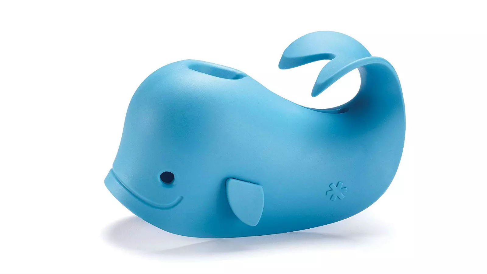 Penutup Skip Hop Moby Bath Spout berbentuk ikan paus biru berwarna biru.