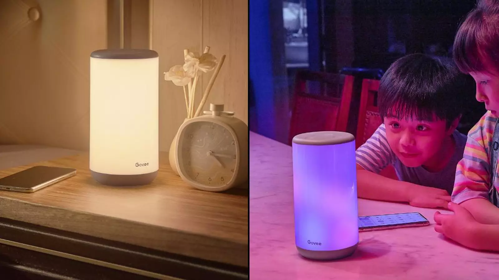 Интелигентна настолна лампа Govee Aura, показваща опции за бяло и цветно осветление