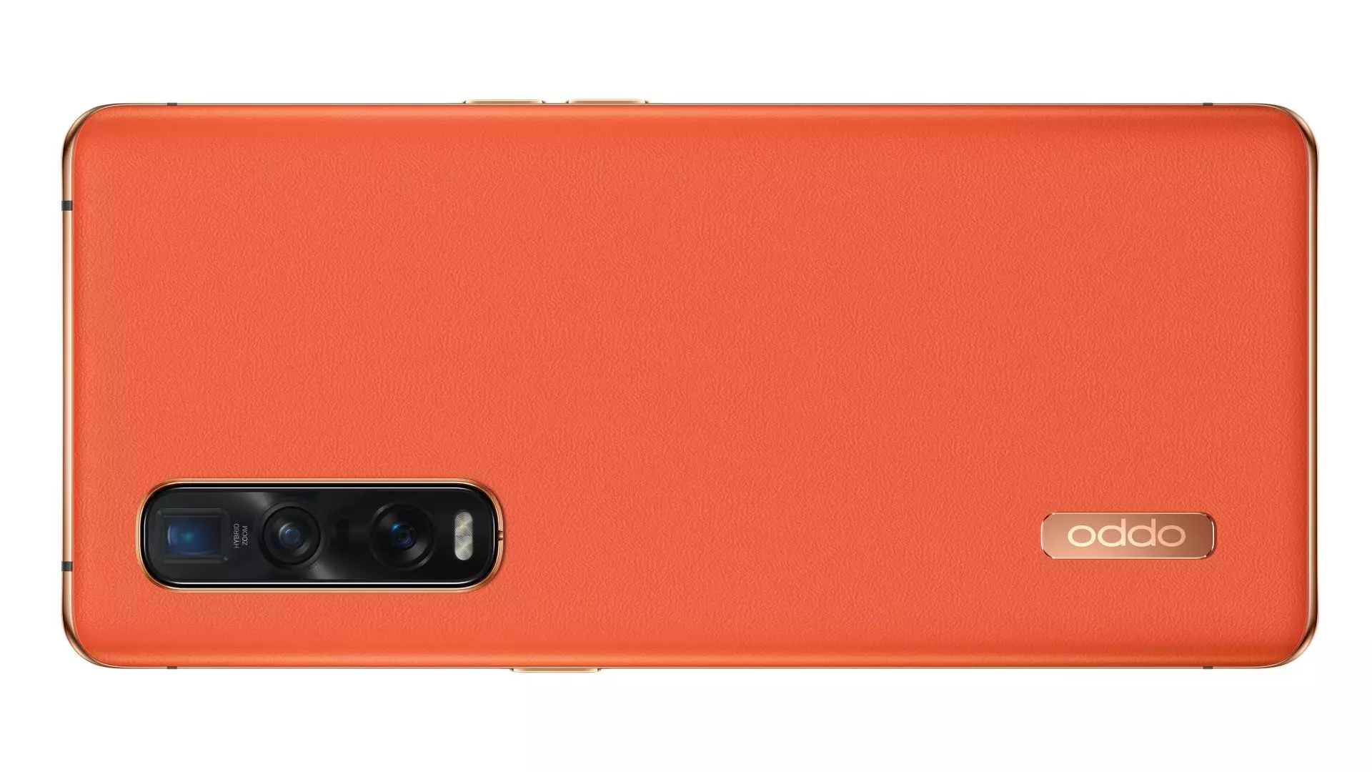Et foto af den orange læder Oppo Find X2