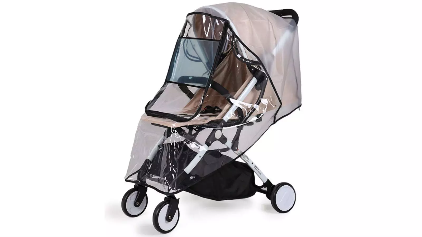 嬰兒車上的 Bemece 通用雨罩。