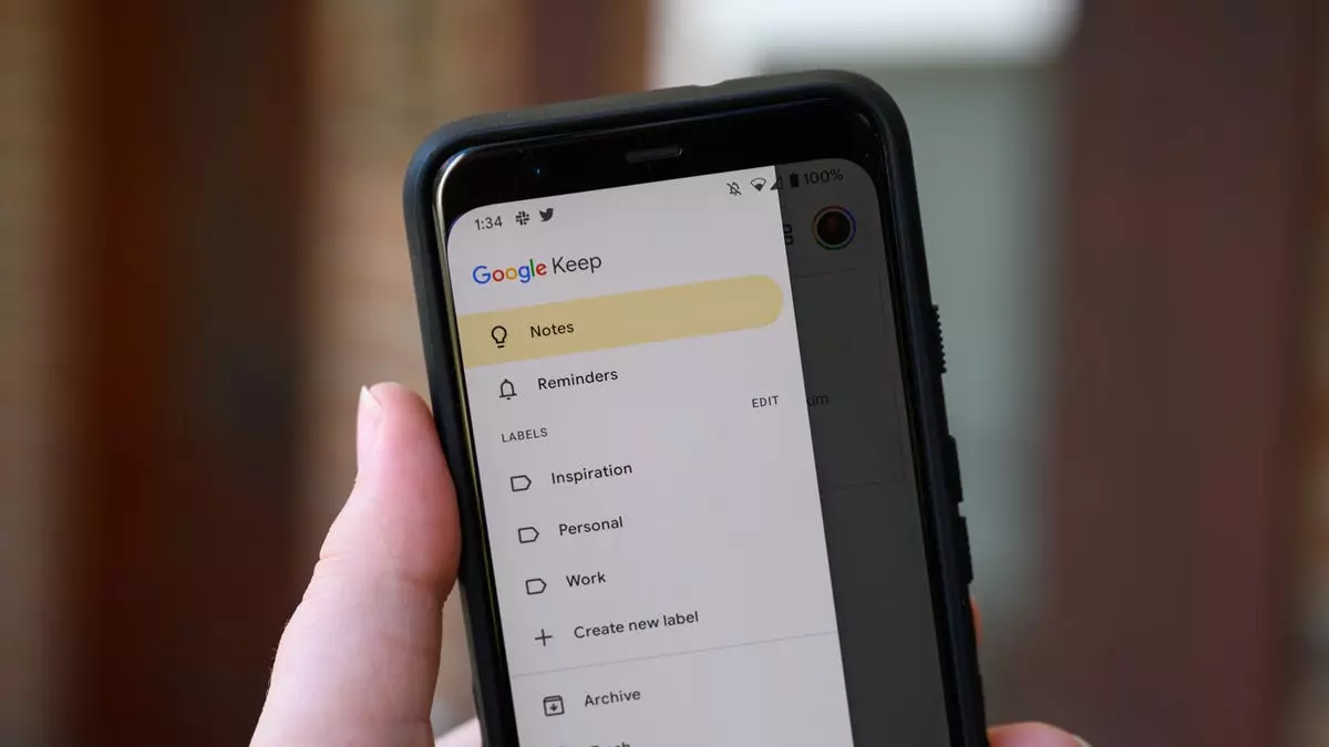 Menyja e tejmbushjes së aplikacionit të Google Keep Android