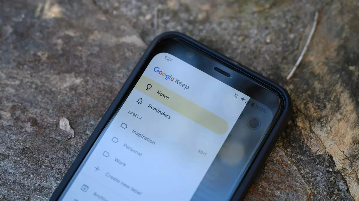 Google Keep Android App Laying on Rock