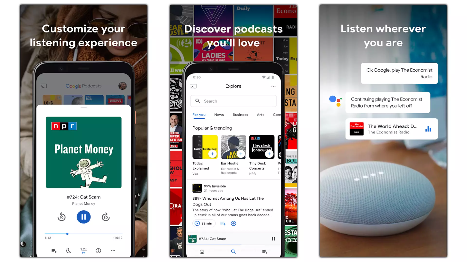 bilder av appen Google Podcasts