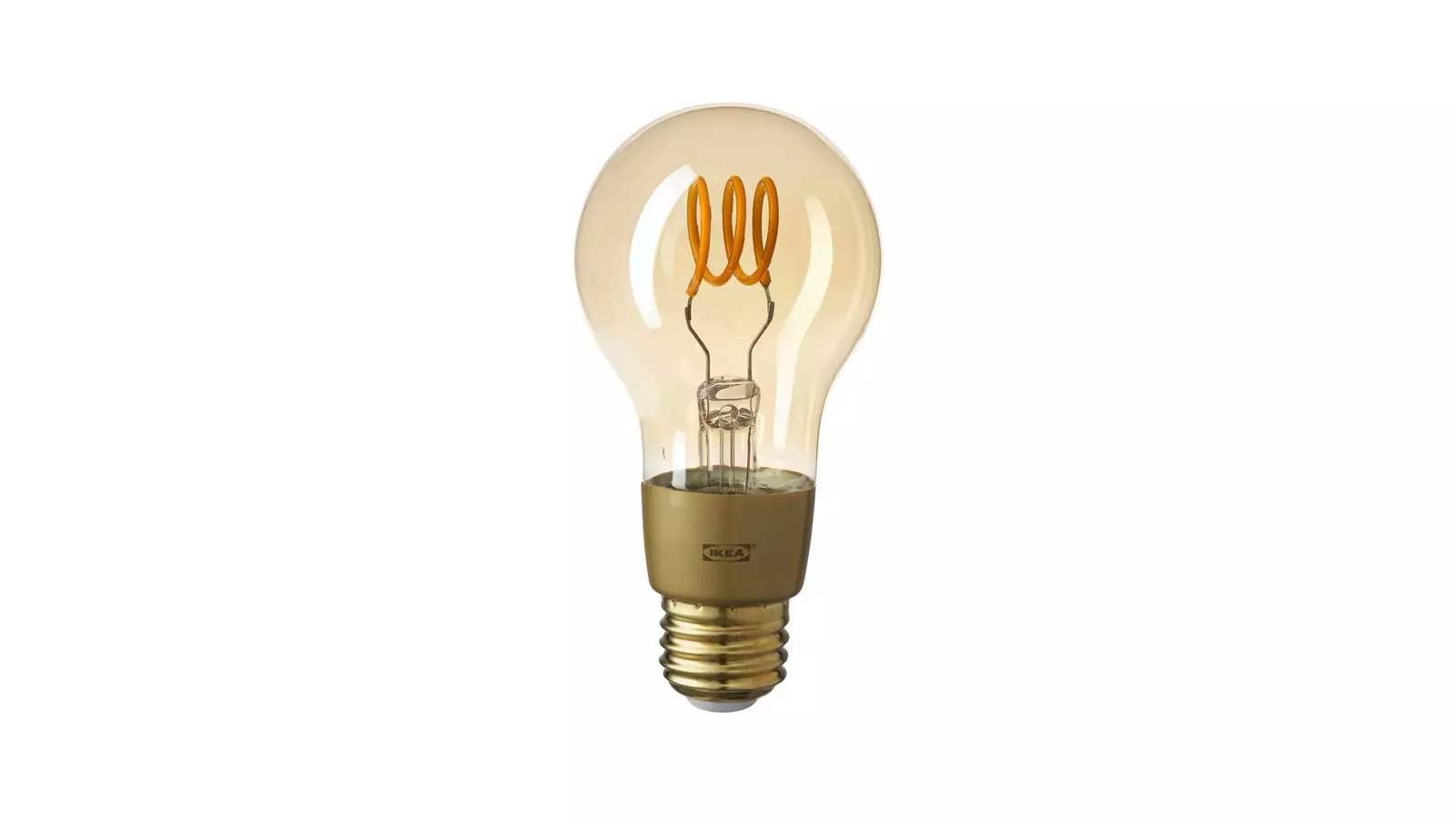 Lámpada LED IKEA TRÅDFRI, con vidro marrón e filamento.