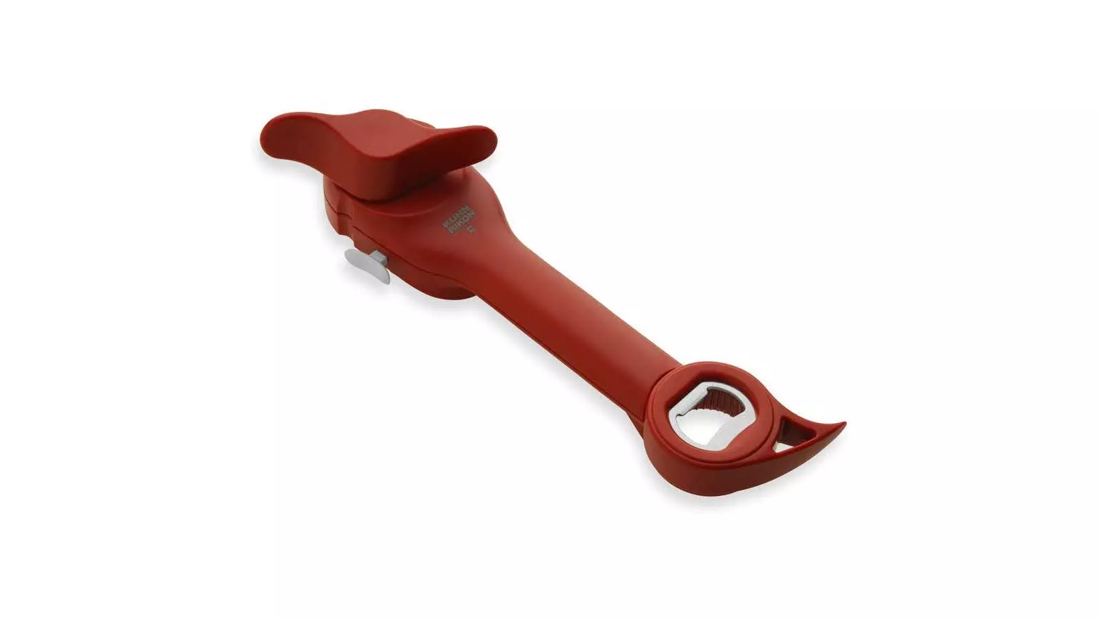 Punane konserviavaja integreeritud pudeliavaja ja pealt võtmega.