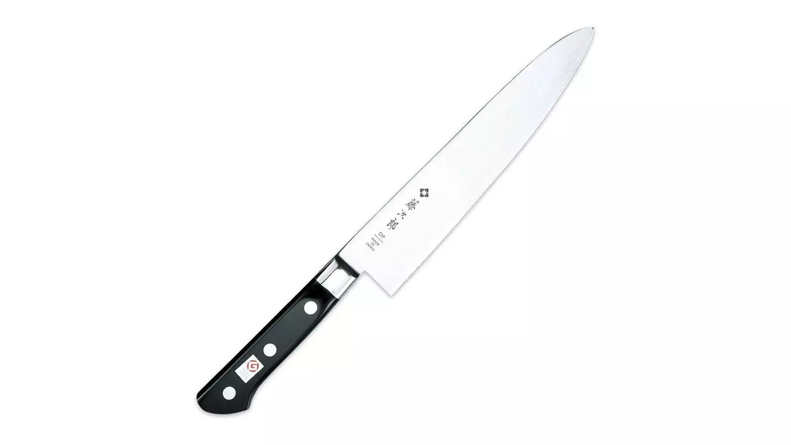 סכין שף יפנית עם ידית שחורה ומסמרות כסף