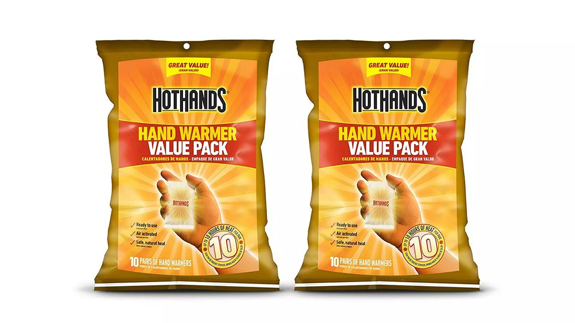HotHands кол жылыткычтарынын эки пакети.