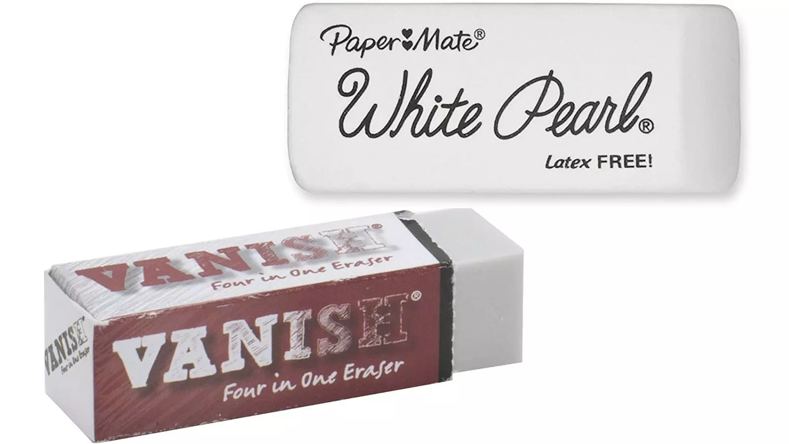 Paper Mate White Pearl Premium borragomak eta Vanish 4-in-1 artista borragomak