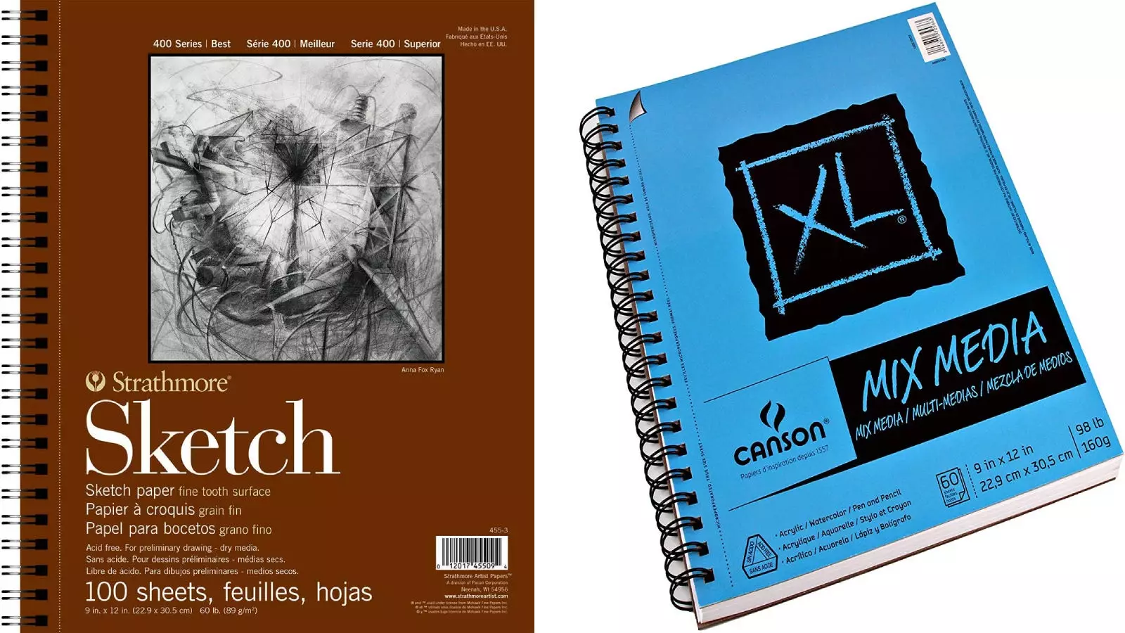 Canson XL Mixed Media Spiral Sketch Pad og Strathmore 400 Series Sketch Pad