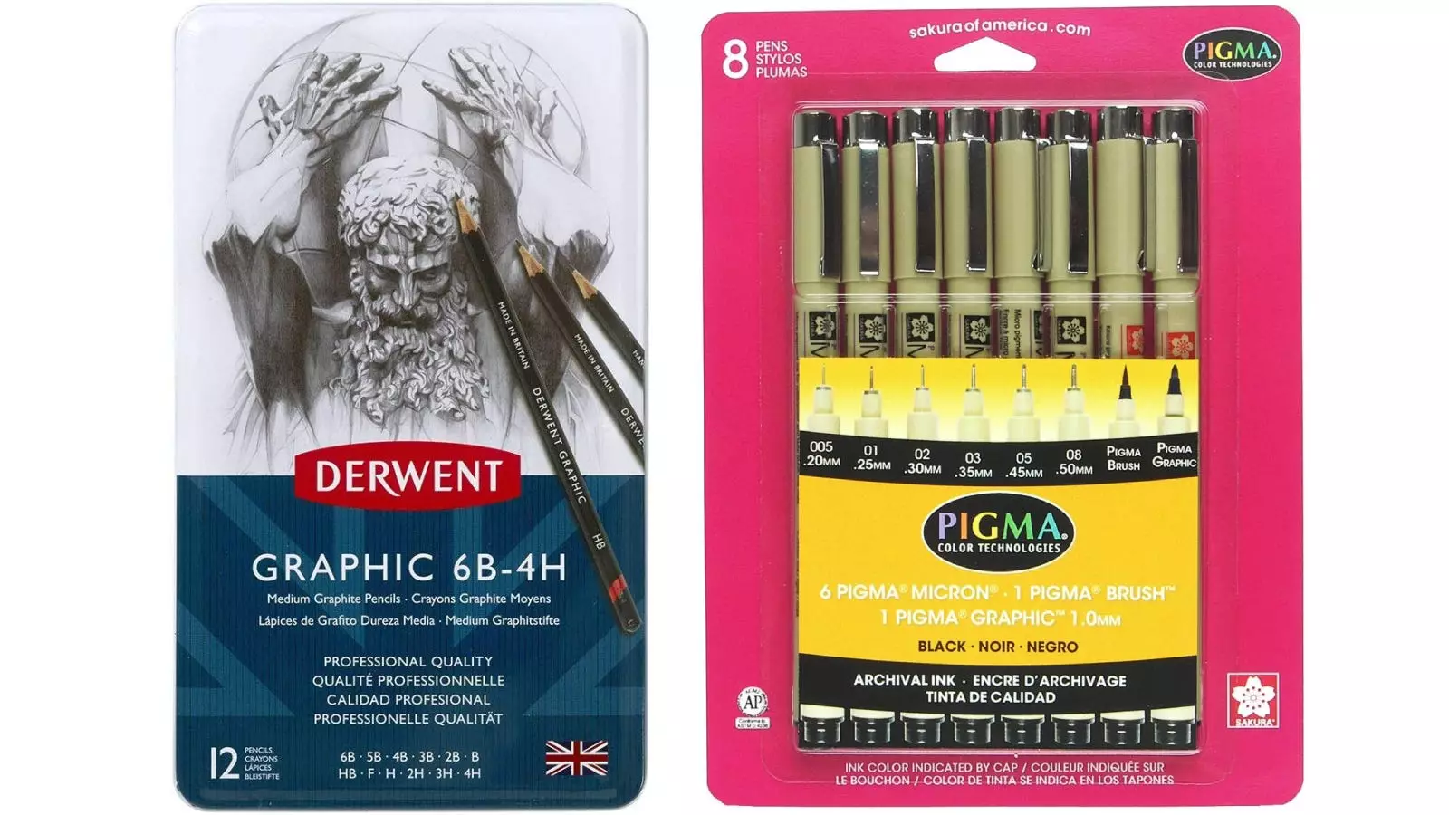 Derwent گرافڪ ڊرائنگ پينسل ۽ Pigma Micron Felt Tipped Pen Set