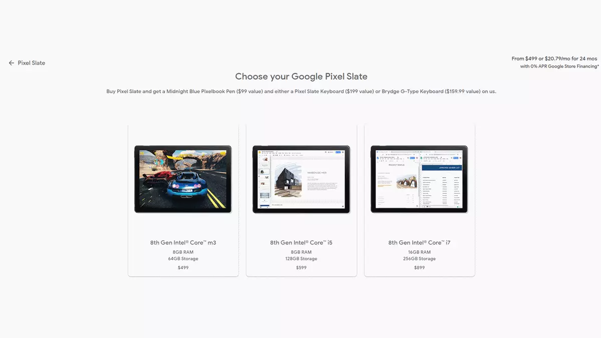 изображение цен на Pixel Slate в Google Store