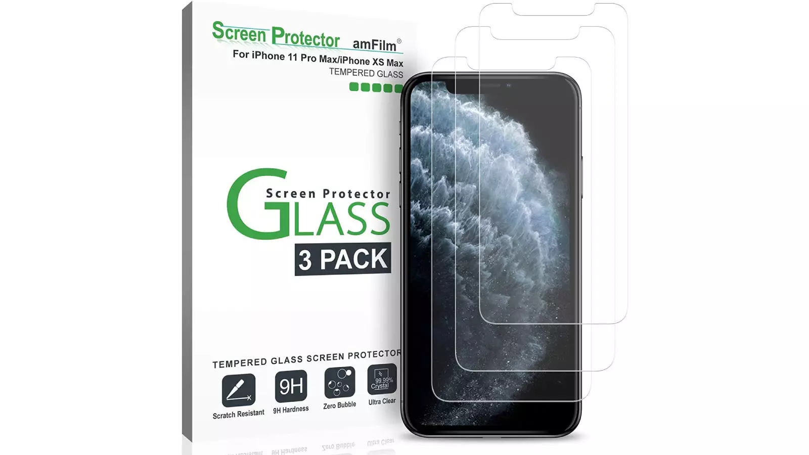 Protectores de pantalla de cristal amFilms para iPhone 11, 11 Pro e 11 Pro Max