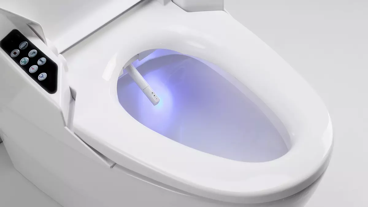 Јапански тоалет-биде са уграђеним плавим светлом.