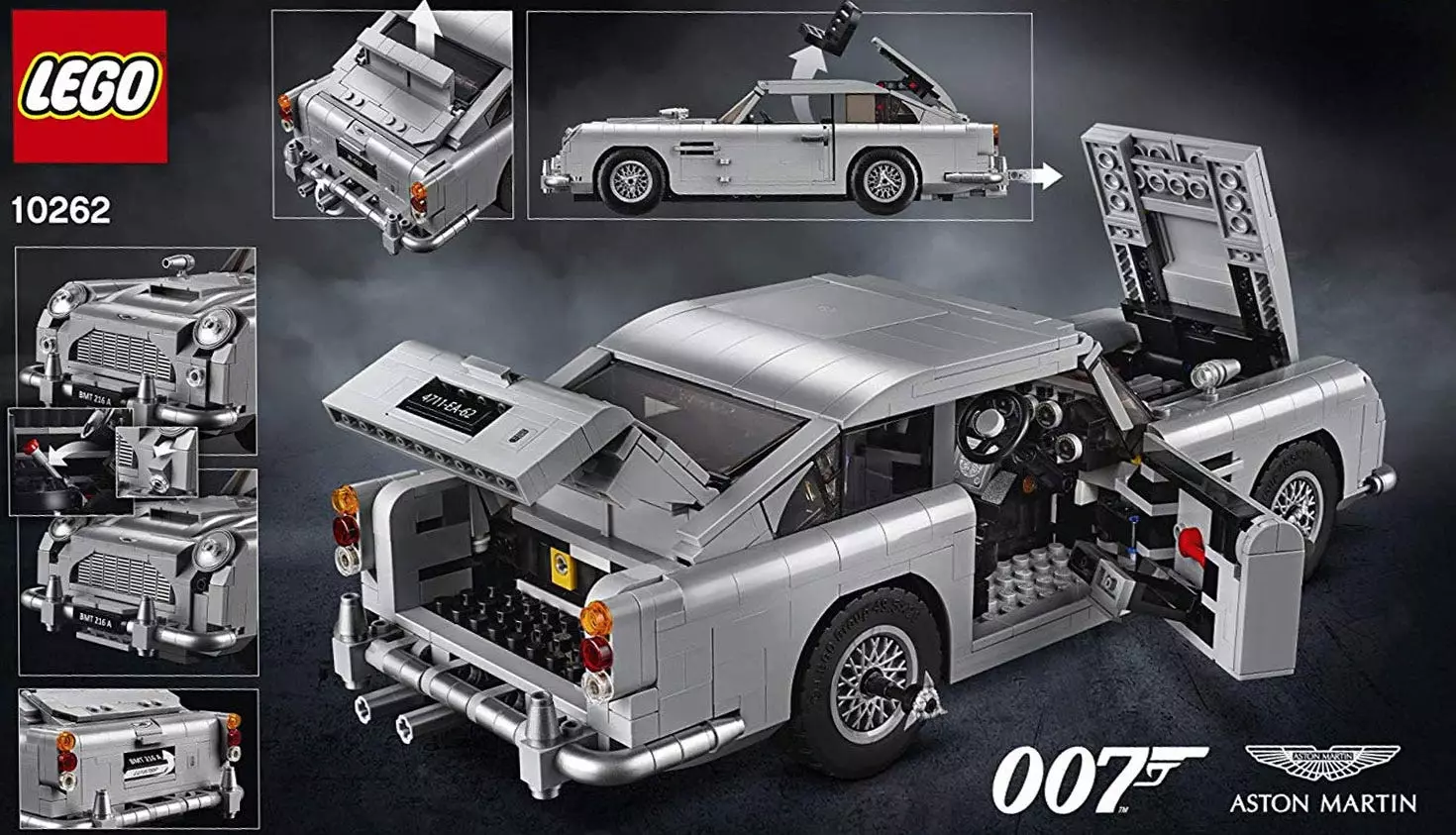 A LEGO Aston Martin DB5 kiskereskedelmi csomagolásának hátulja.