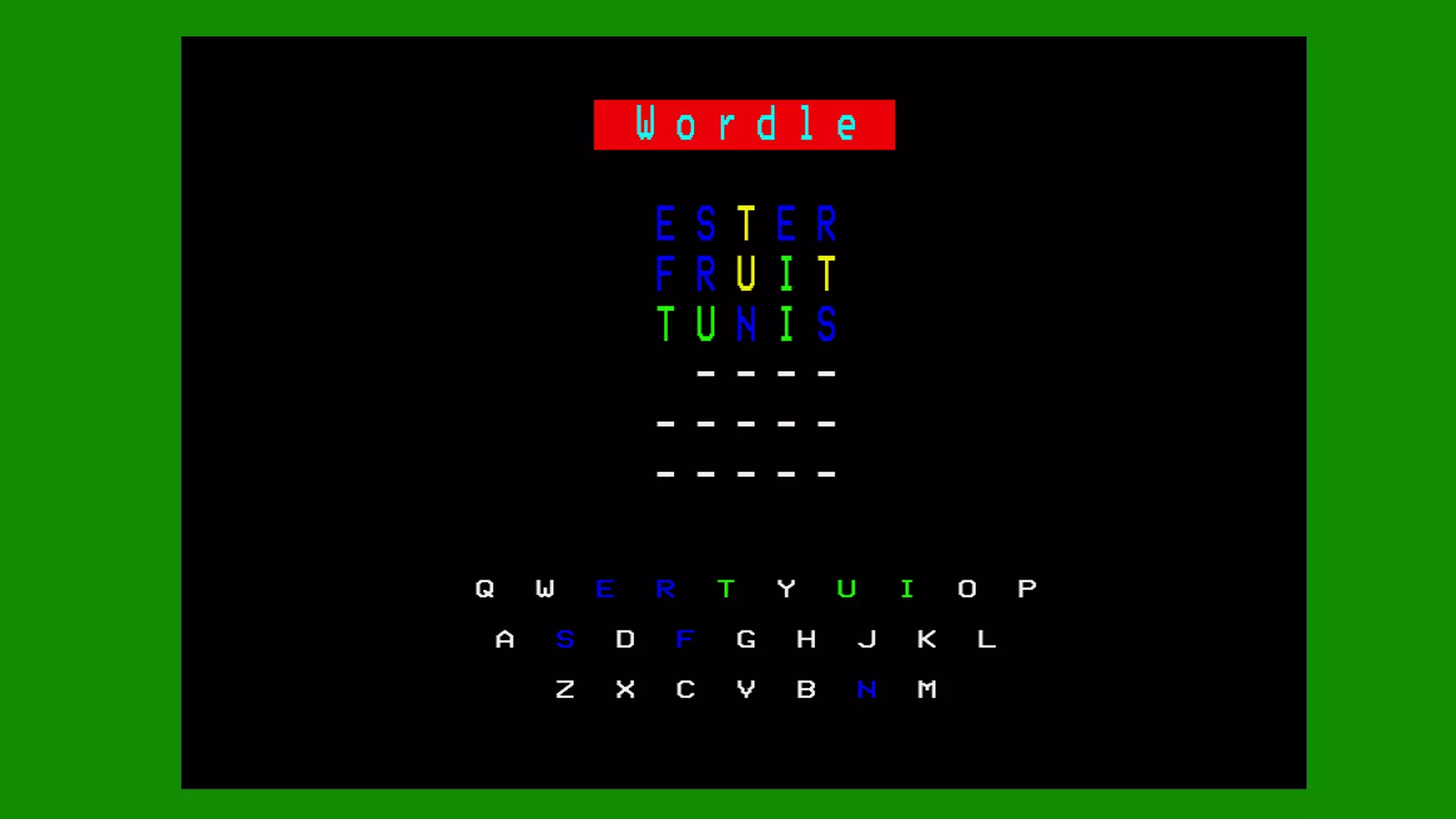 80-yillardagi kompyuterlarning ta'mini his qilish uchun ushbu retro "Wordle" replikasini o'ynang