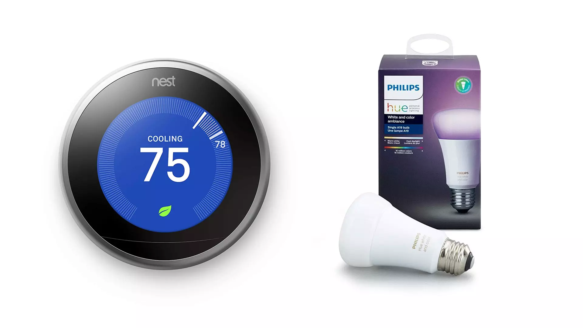 Le thermostat intelligent Nest et l'ampoule blanche Philips Hue