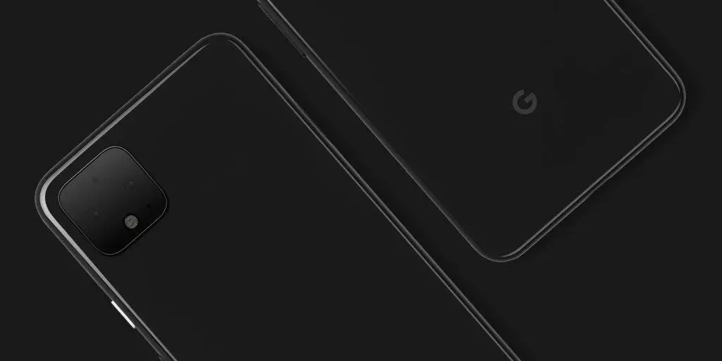 Telefon Pixel 4 dengan latar belakang hitam.