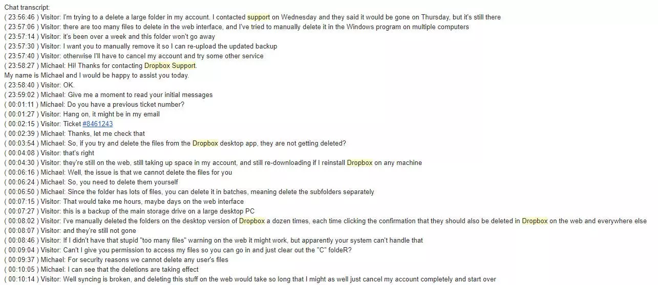 Prijepis podrške za Dropbox. Nakon ovoga ne postaje bolje.