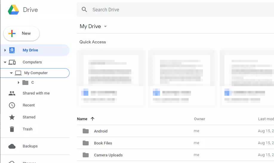 Interfață web Google Drive.