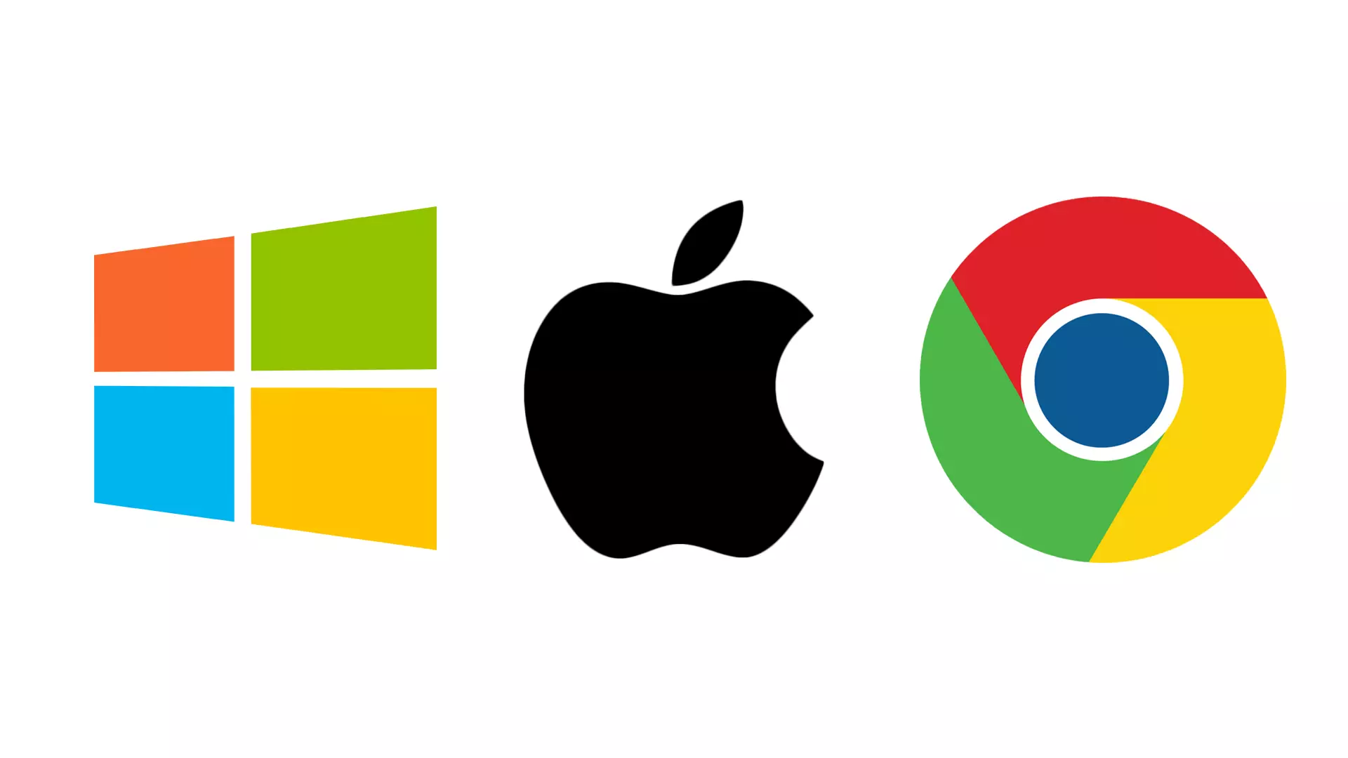 Logo Windows, macOS, sareng Chrome OS.