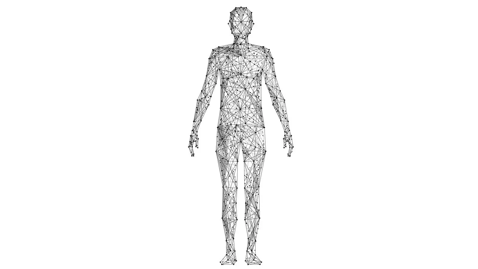 Garis-garis tipis dan titik-titik di seluruh gambar tubuh manusia.