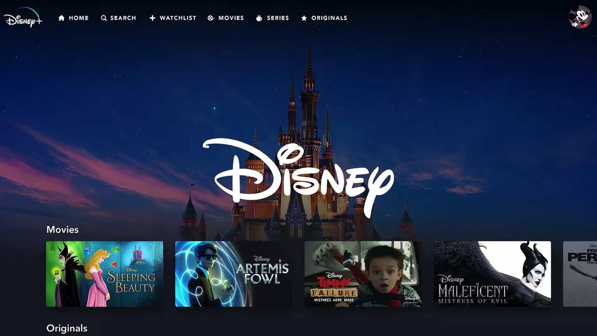 μια εικόνα της αρχικής σελίδας του ιστότοπου Disney+.