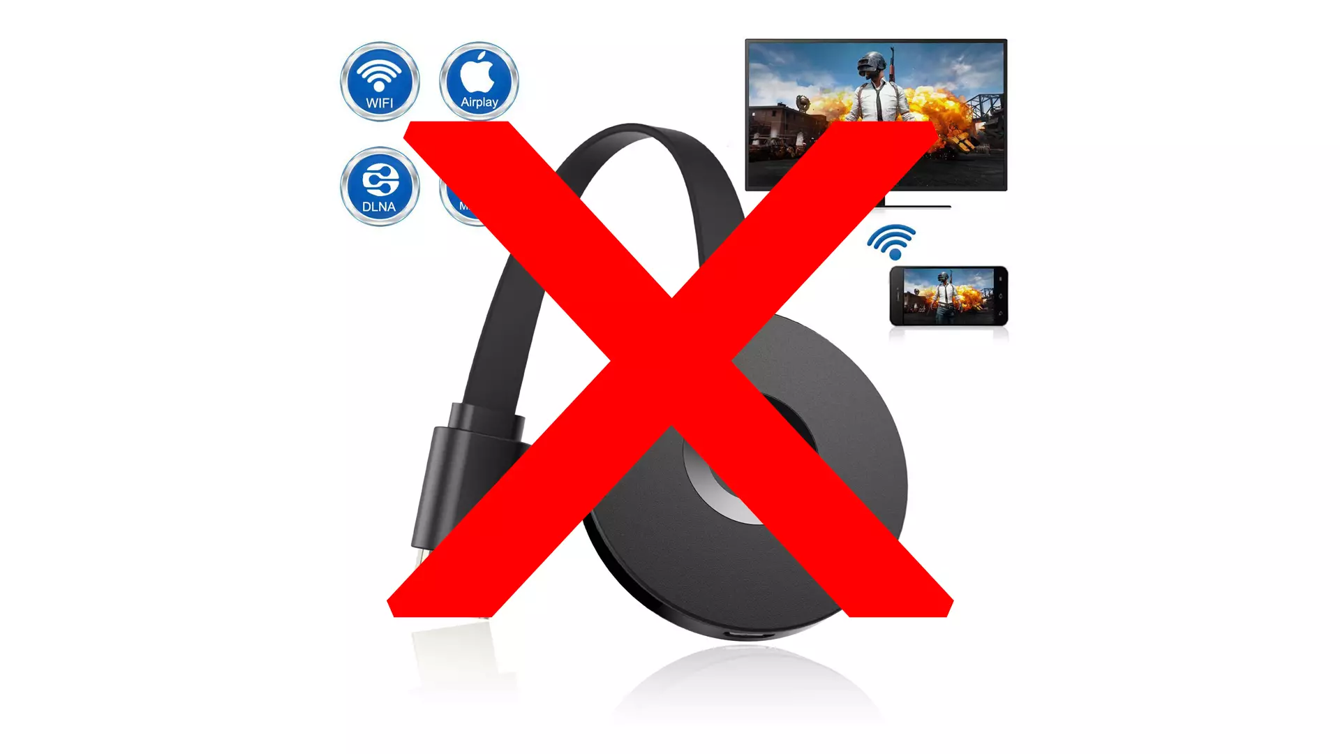 VCAST 非公式の AirPlay ビデオ レシーバーは、大きな赤い X でマークされています。