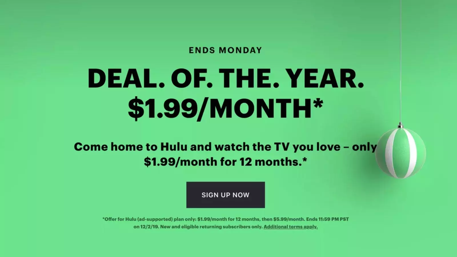 Propagační stránka prodeje Hulu Black Friday