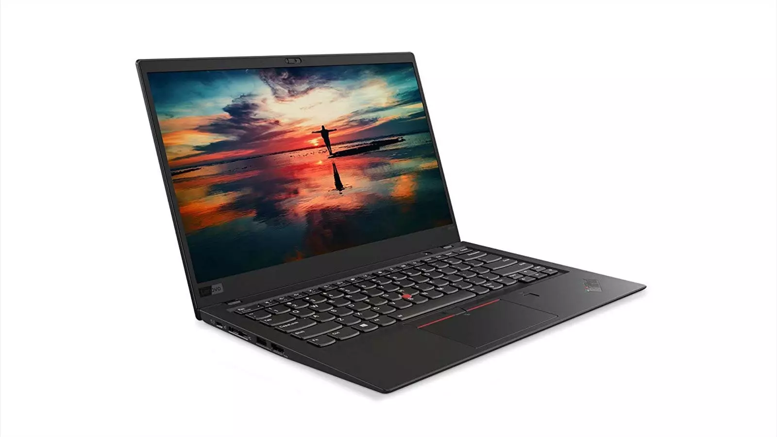 Um Lenovo Thinkpad X1 Carbon com desktop sunrise.