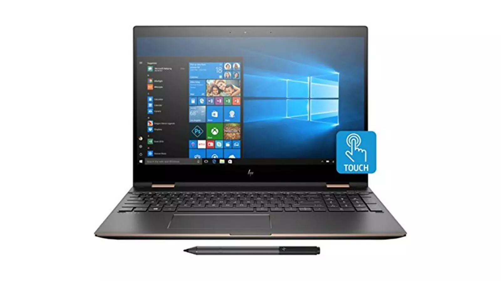 Laptop-ka HP Specter x360, oo muujinaya kontaroolada shaashadda ee shaashadda.