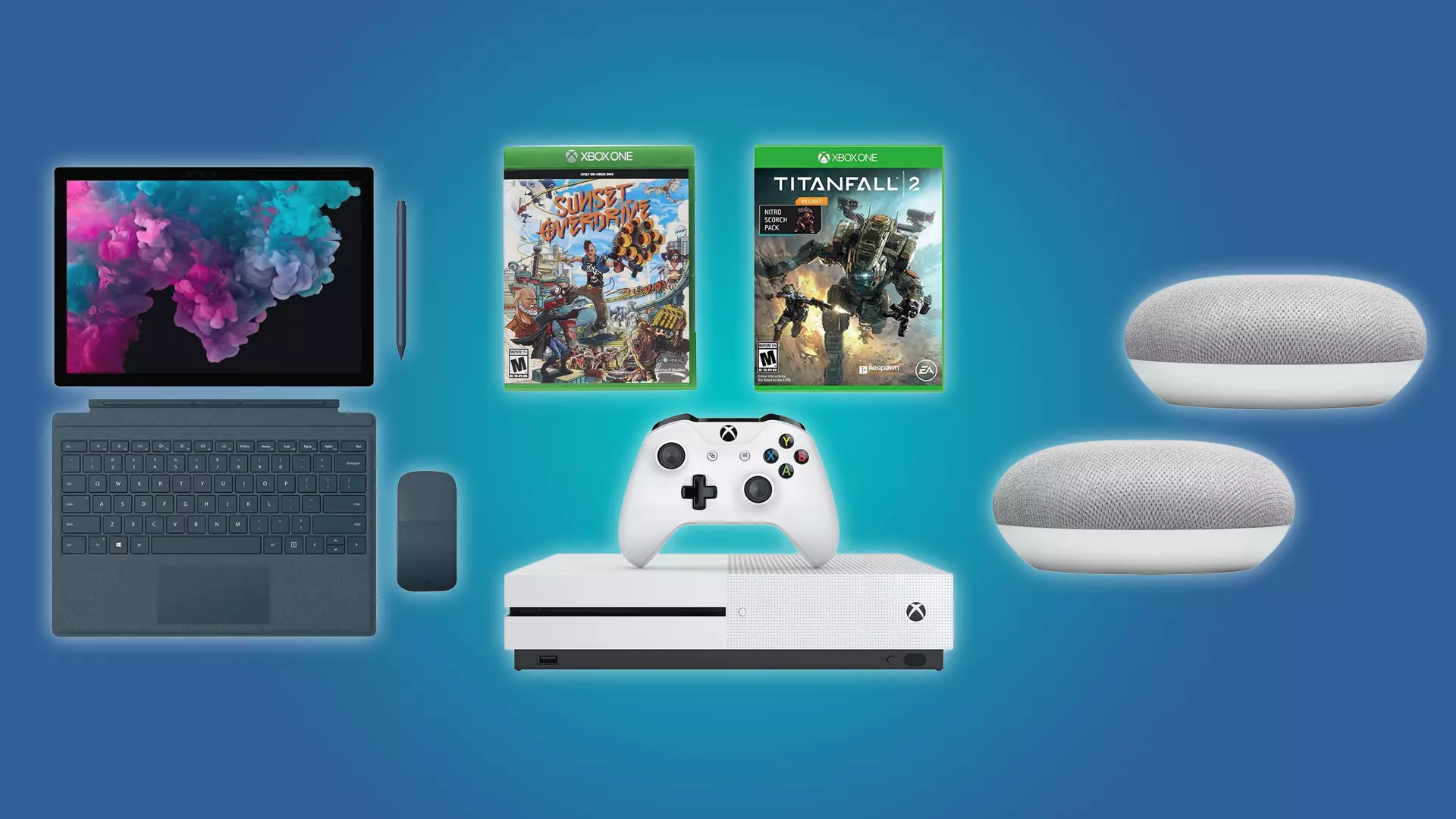 Bargeinion Dyddiol: Bwndel Xbox One S $180, Pâr o $58 o Google Home Minis, $674 Surface Pro 6, a Mwy