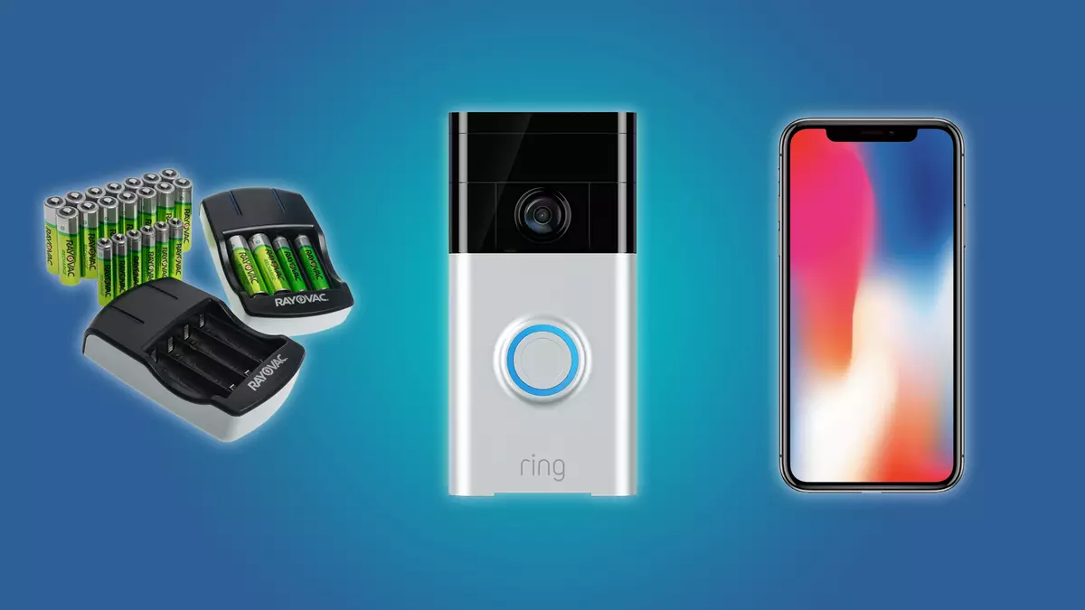 Bel Pintu Video Ring, iPhone X, dan Paket Baterai Rayovac AA + AAA