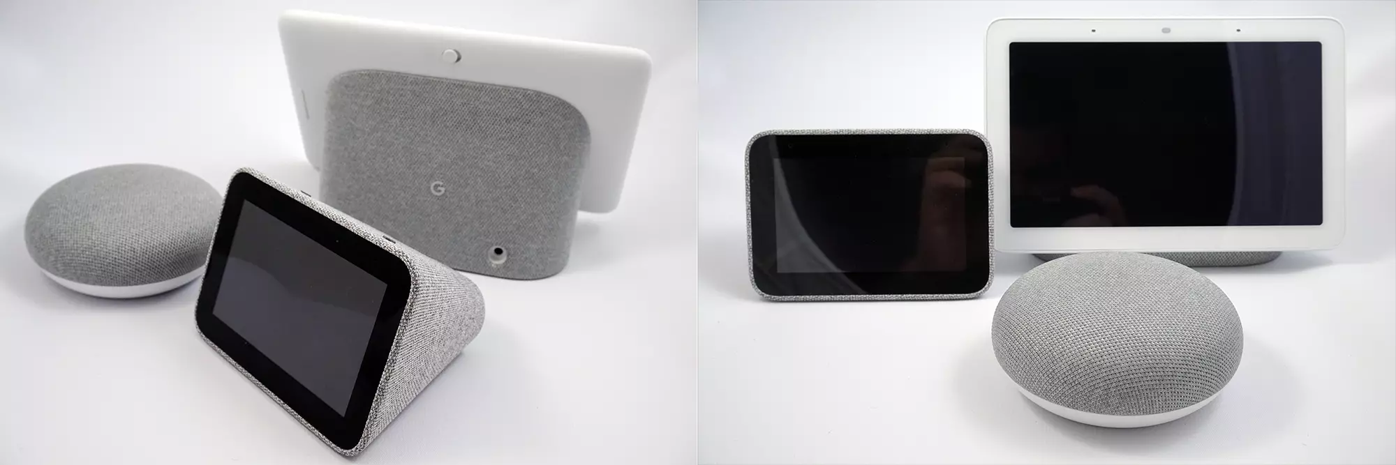 Ny Lenovo Smart Clock miaraka amin'ny Google Home Mini kely kokoa sy Home Hub lehibe kokoa.